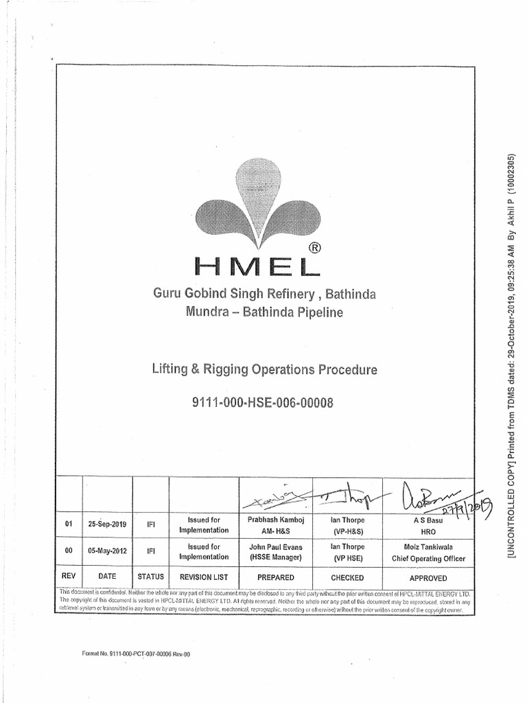 HMEL Lifting & Rigging Procedure & Addenda 27.09.2019 | PDF