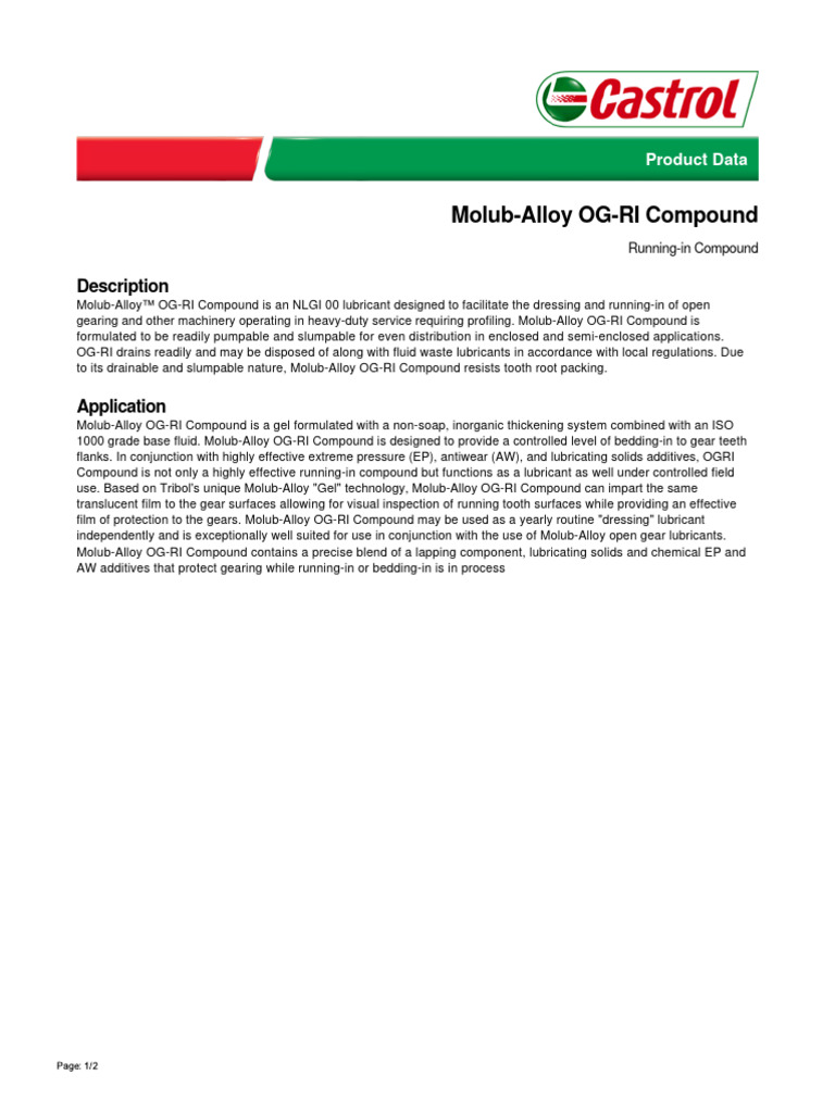Castrol Molub-Alloy OG-RI Compound | PDF | Lubricant | Materials
