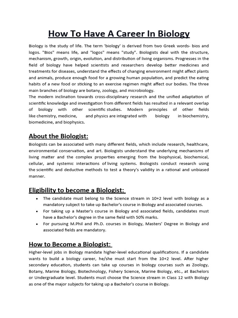 Career Guide: Becoming a Biologist | PDF | Academic Degree | Biotechnology