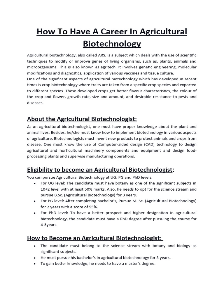 Career Guide: Agricultural Biotech | PDF | Biotechnology | Agriculture