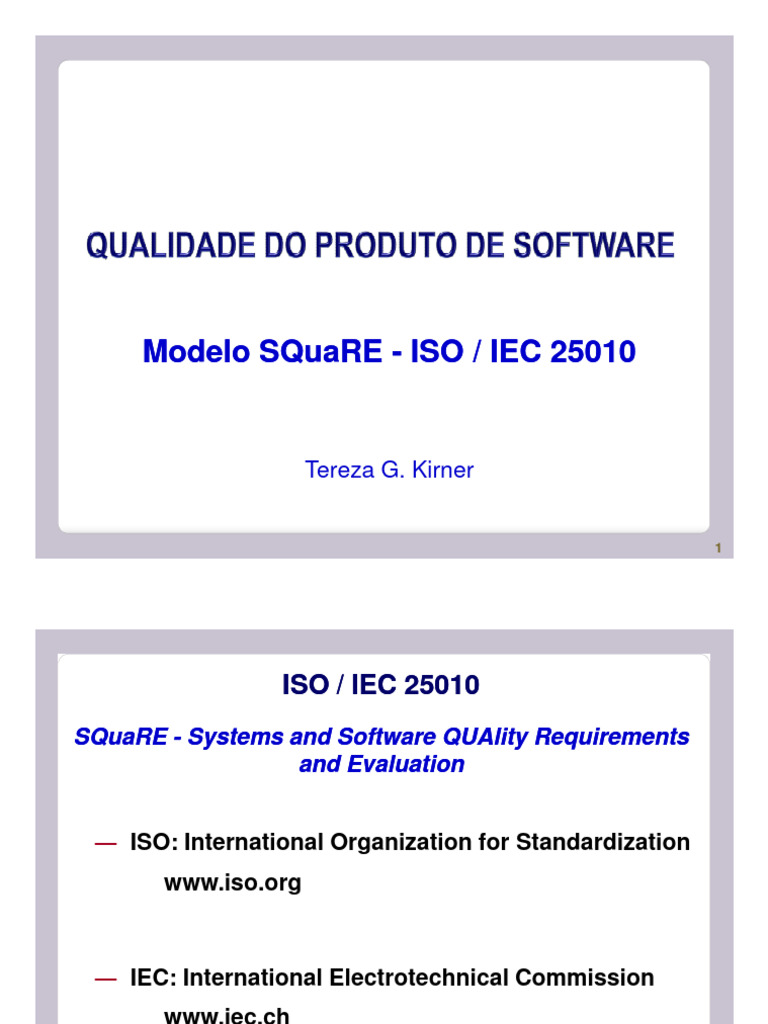 ISO 25010 - Tereza Kirner | PDF | Qualidade (negócios) | Programas