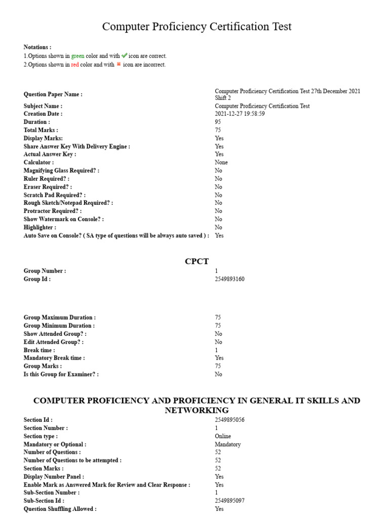 27th Dec QP Shift 2 | PDF | Printer (Computing) | Multiple Choice