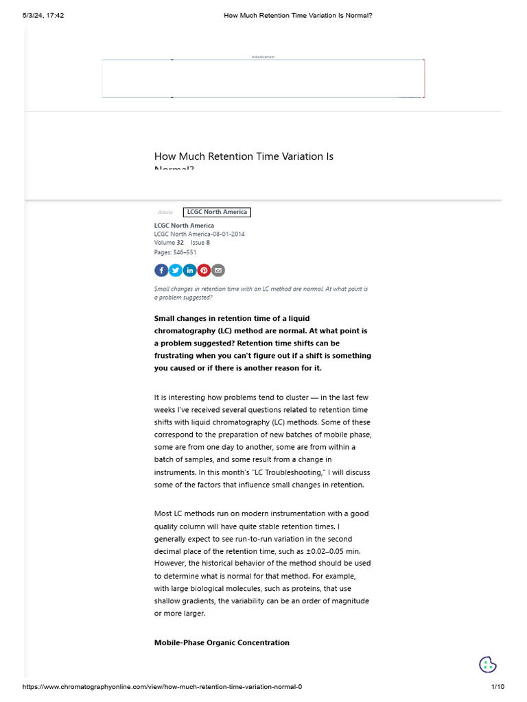 How Much Retention Time Variation Is Normal | PDF | Chromatography ...