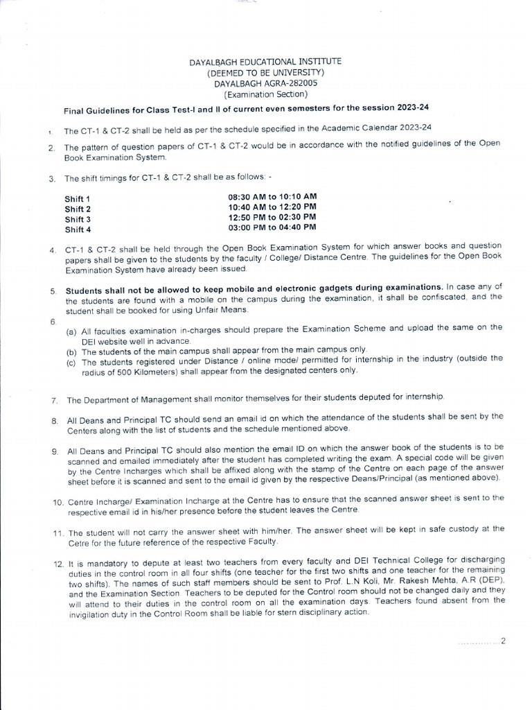 CT 1 Guidelines Even Sem 2023-24 | PDF