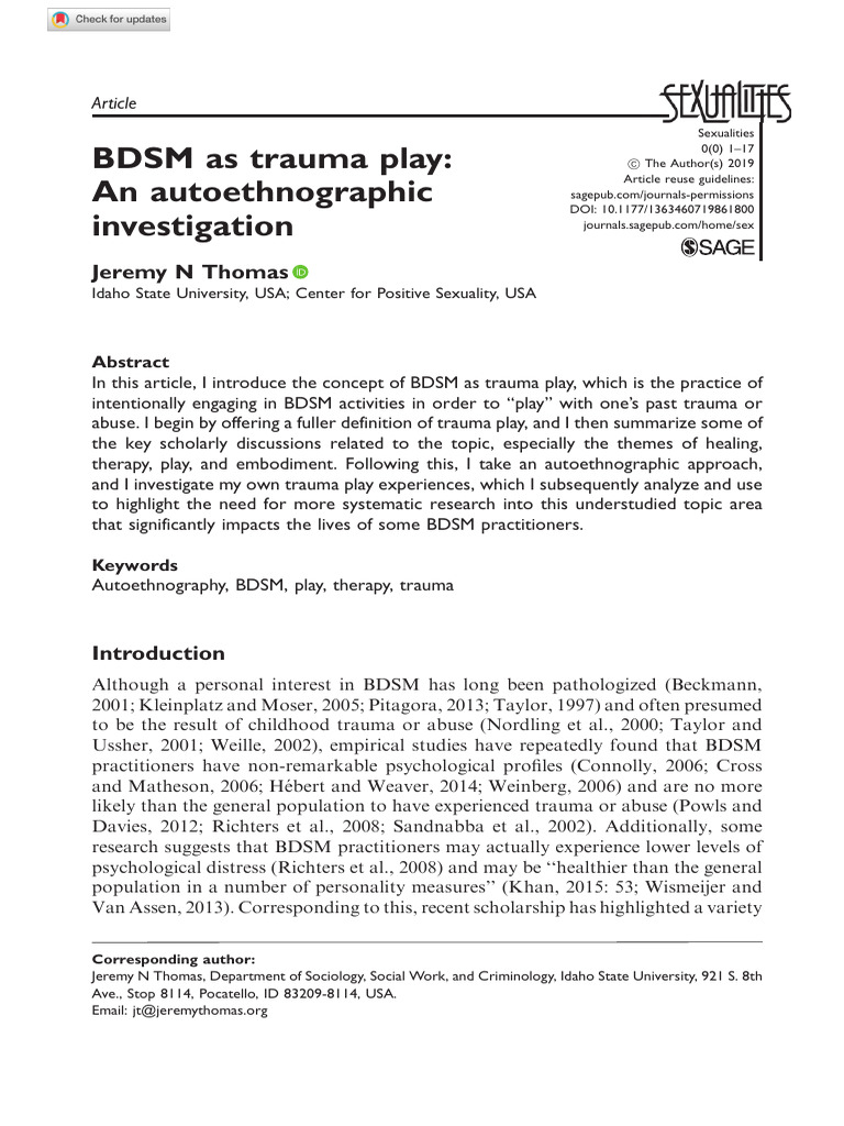 BDSM As Trauma Play | PDF | Bdsm | Psychological Trauma
