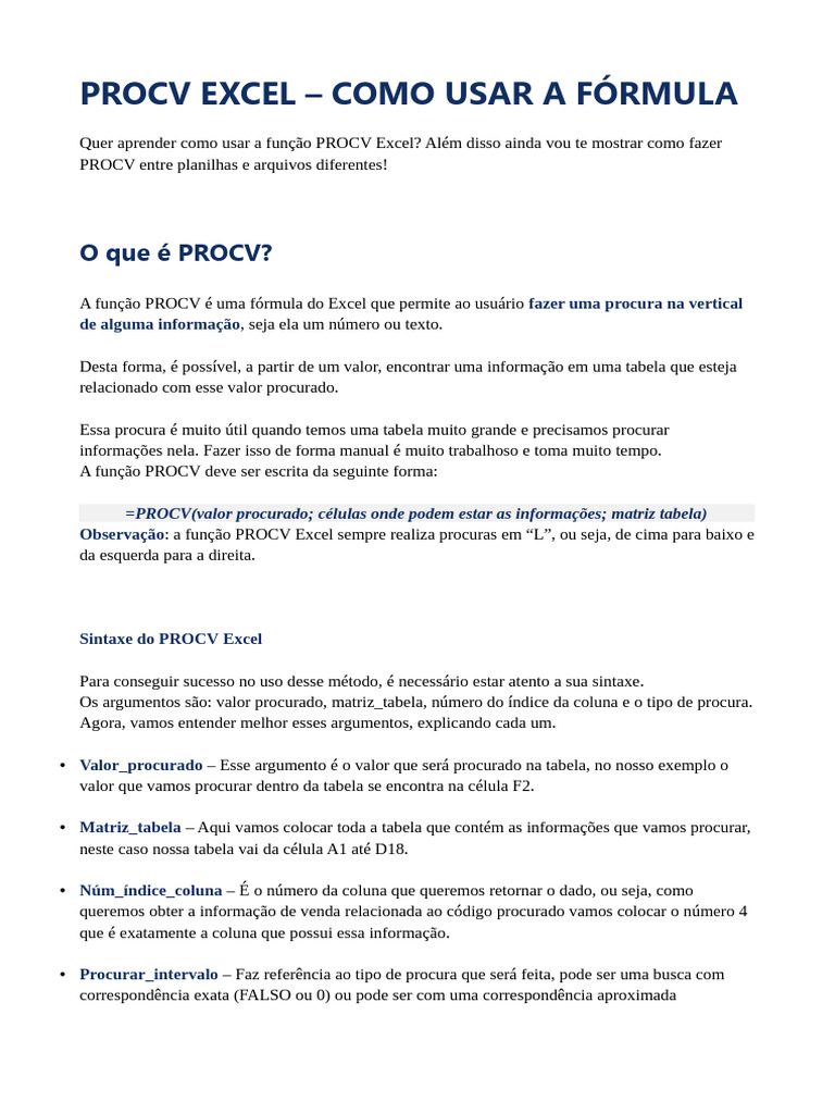 A Função PROCV - Explicações e Exemplos Práticos | PDF | Informação ...