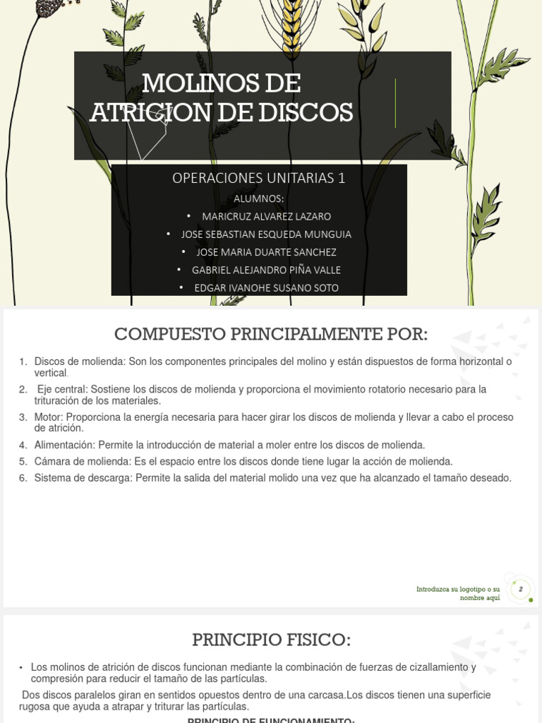 Molinos de Atricion de Discos Ope1 | PDF | Molino (molienda) | Tableta ...