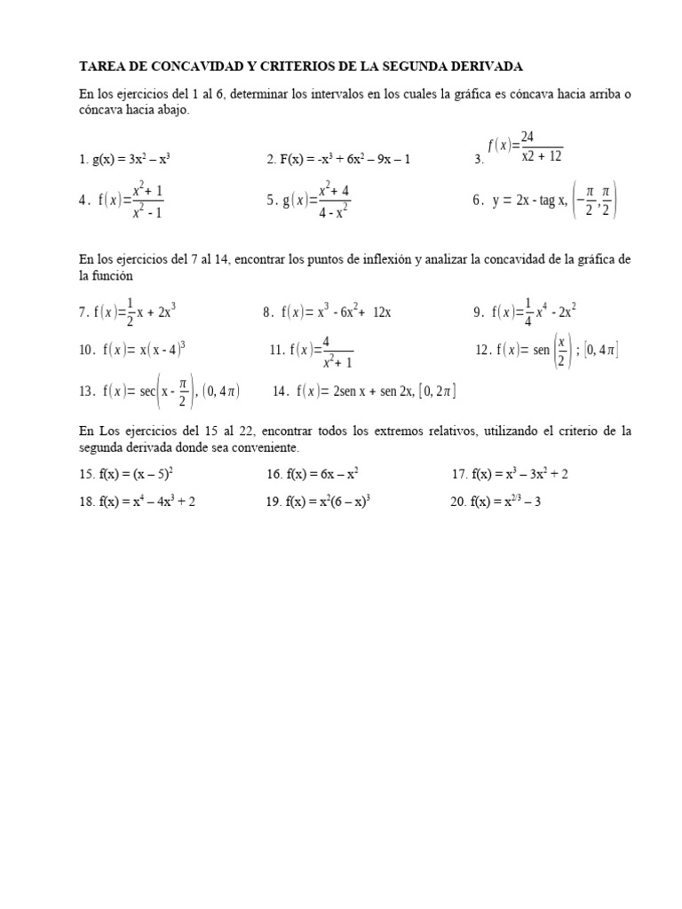 Tarea Concavidad. Criterio de La 2da. Derivada | PDF