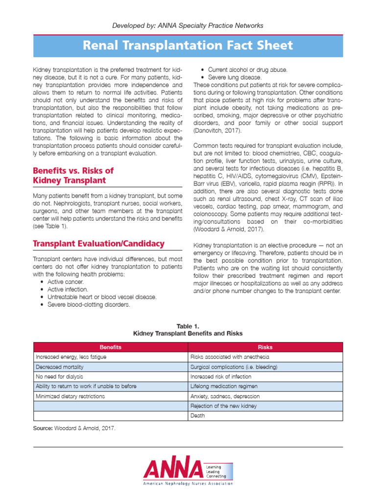 Transplant Fact Sheet | PDF | Kidney Transplantation | Organ Donation