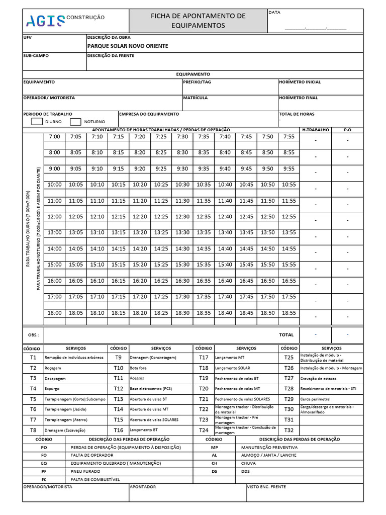 Parte Diária MO - EQ - Modelo AGIS Rev01 | PDF