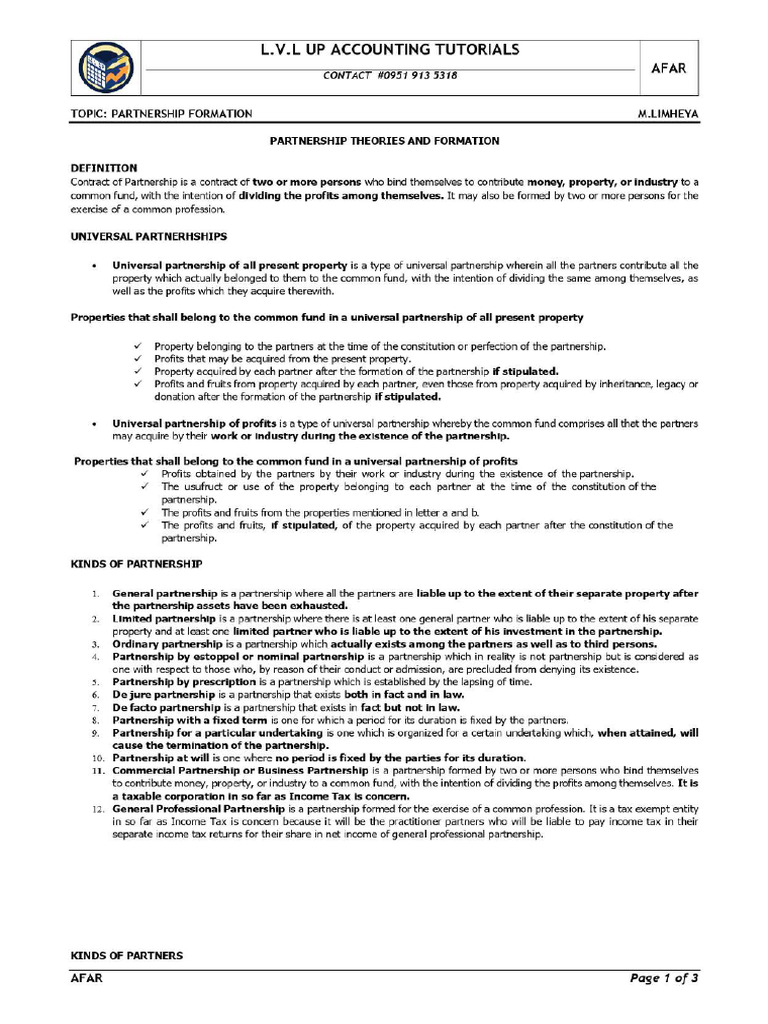 PARTNERSHIP THEORIES AND FORMATION - Page-0001 | PDF