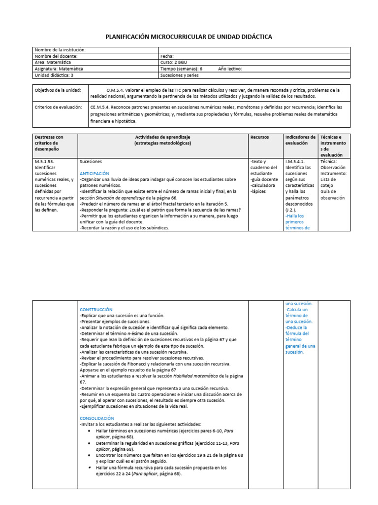M2 Planf U3 | PDF | Secuencia | Suma