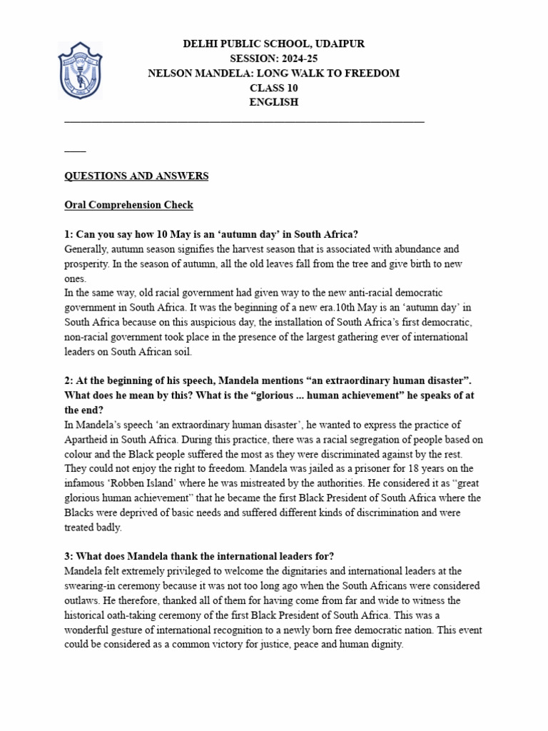 Nelson Mandela Notes Class X | PDF | Nelson Mandela | South Africa