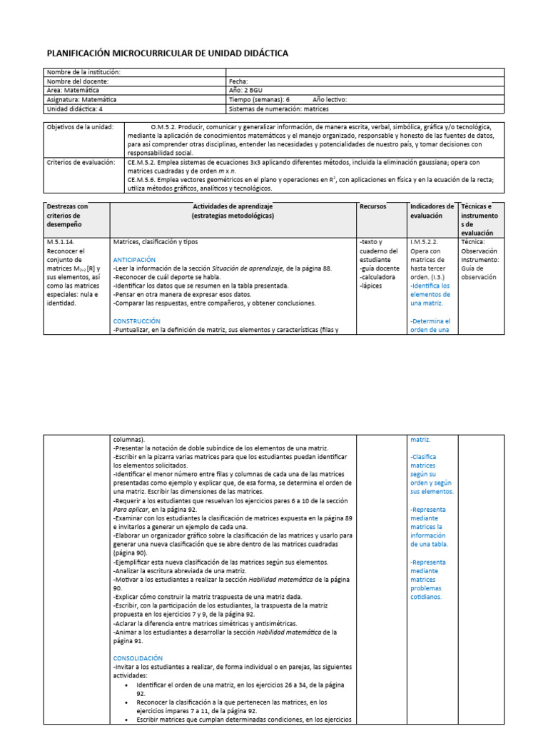 M2_Planf_U4 | PDF | Matriz (Matemáticas) | Determinante
