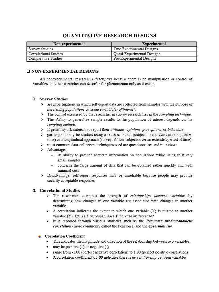 quantitative research designs | PDF | Experiment | Survey Methodology