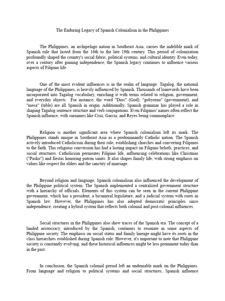 Spanish Colonial Legacy in the Philippines | PDF | Philippines ...