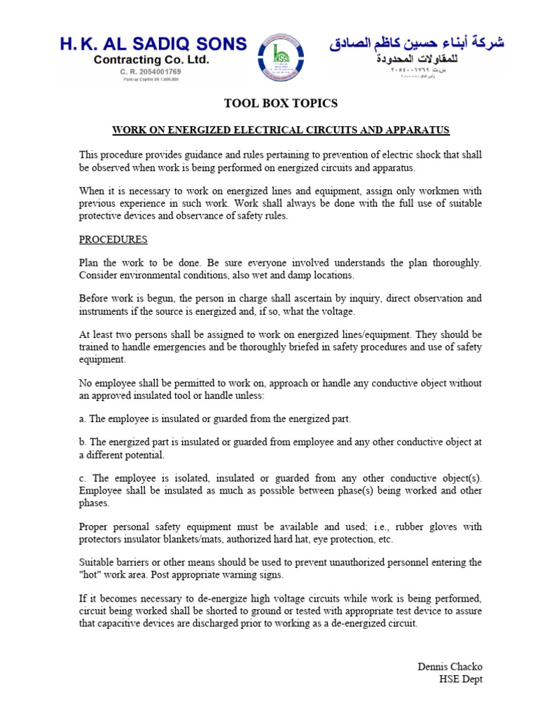 Work On Energized Electrical Circuits and Apparatus | PDF