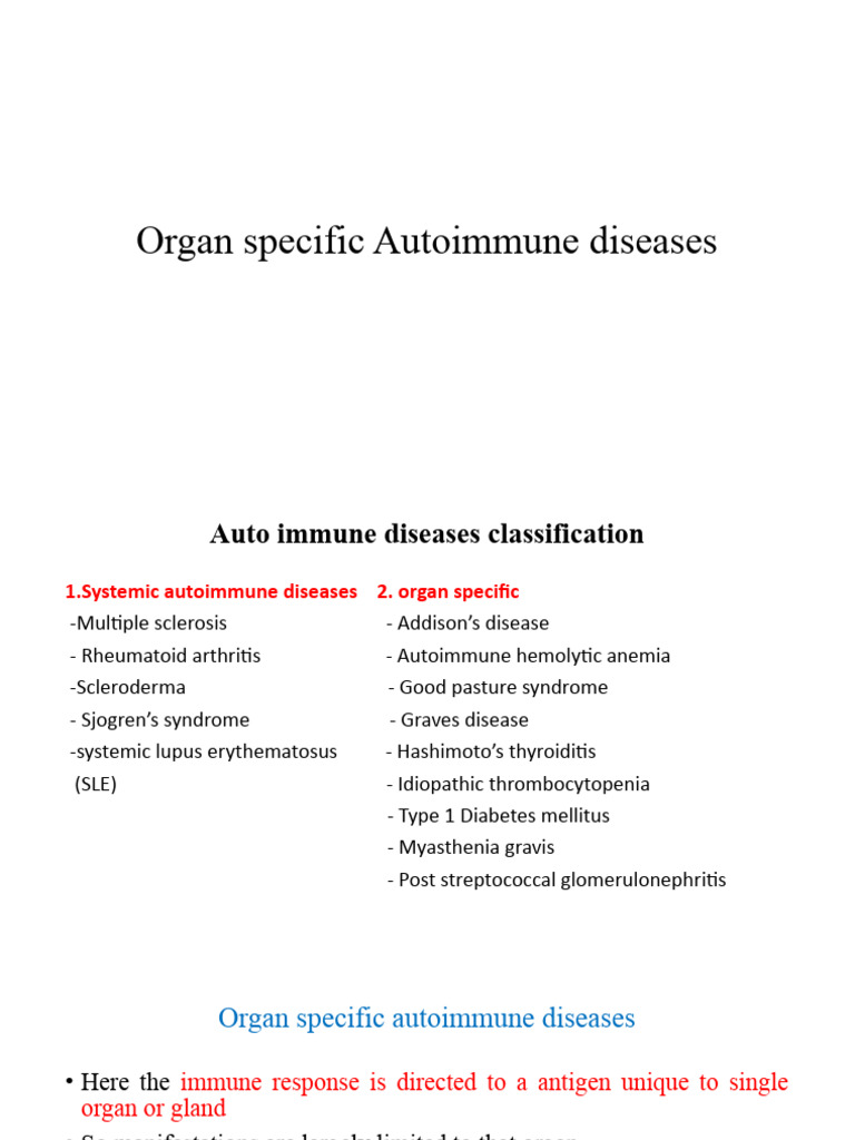 Organ Specific Autoimmune Diseases | PDF | Thyroid | Medical Specialties