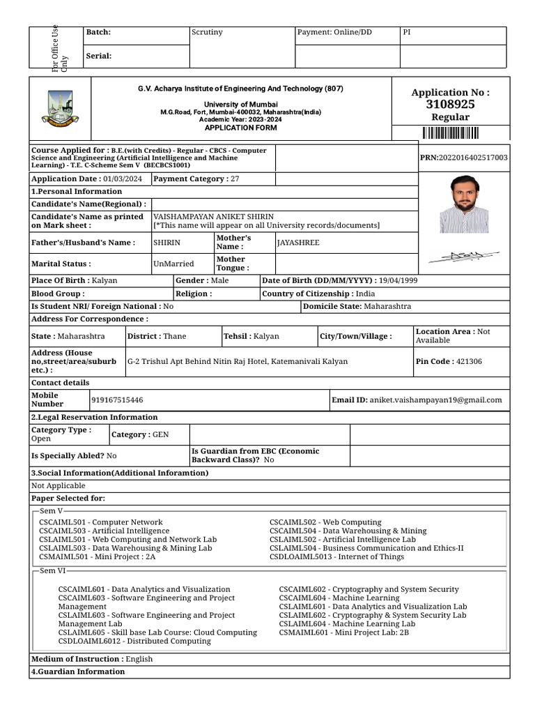 Sem 5 Application Form | PDF | Computing | Data