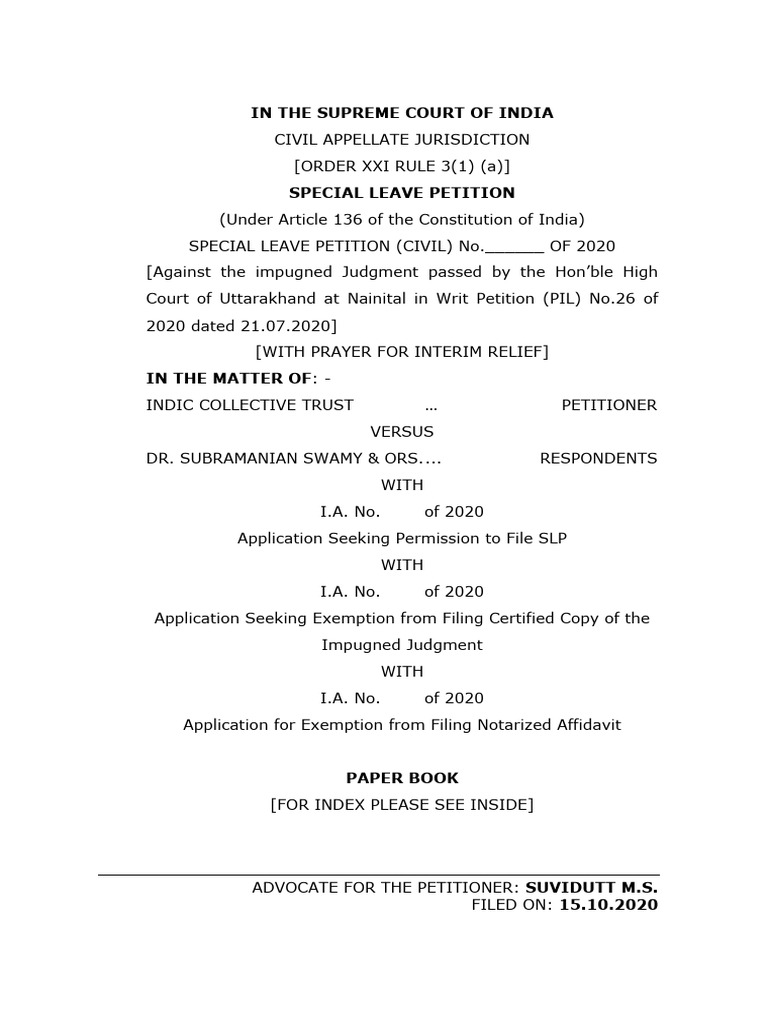 Indic Collective Trust SLP Filed | PDF
