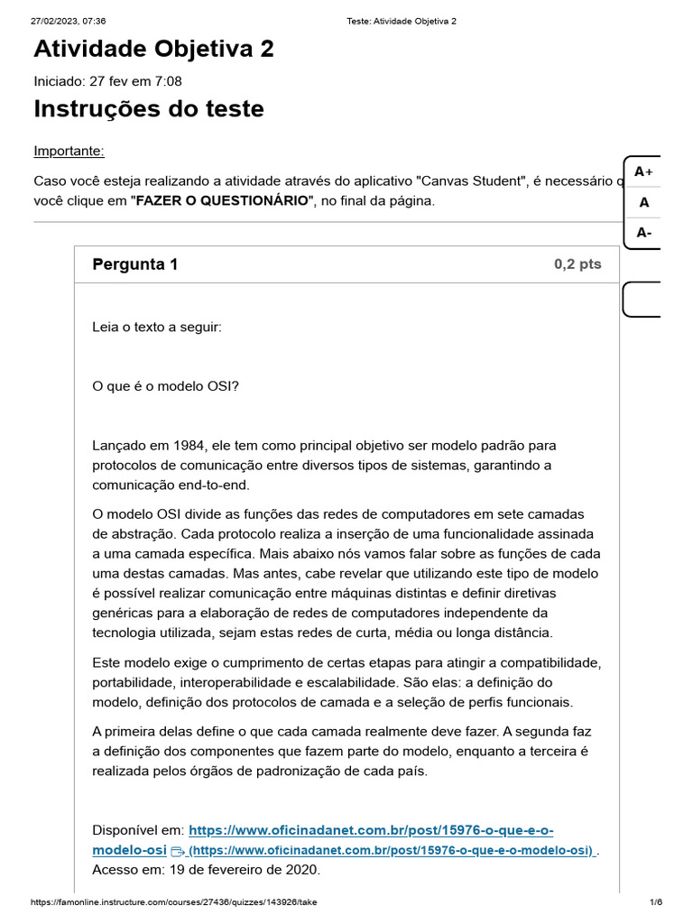 Atividade Objetiva 2 Redes | PDF | Rede de computadores | Modelo OSI