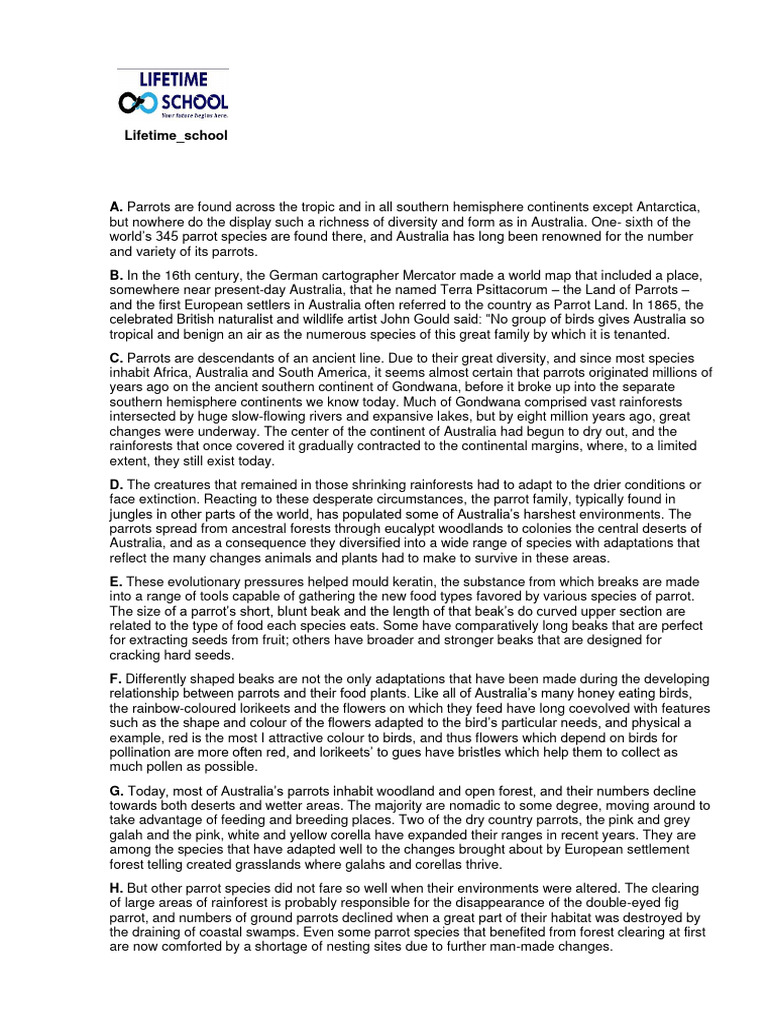 Parrot Adaptations in Australia | PDF | Parrot | Flowers
