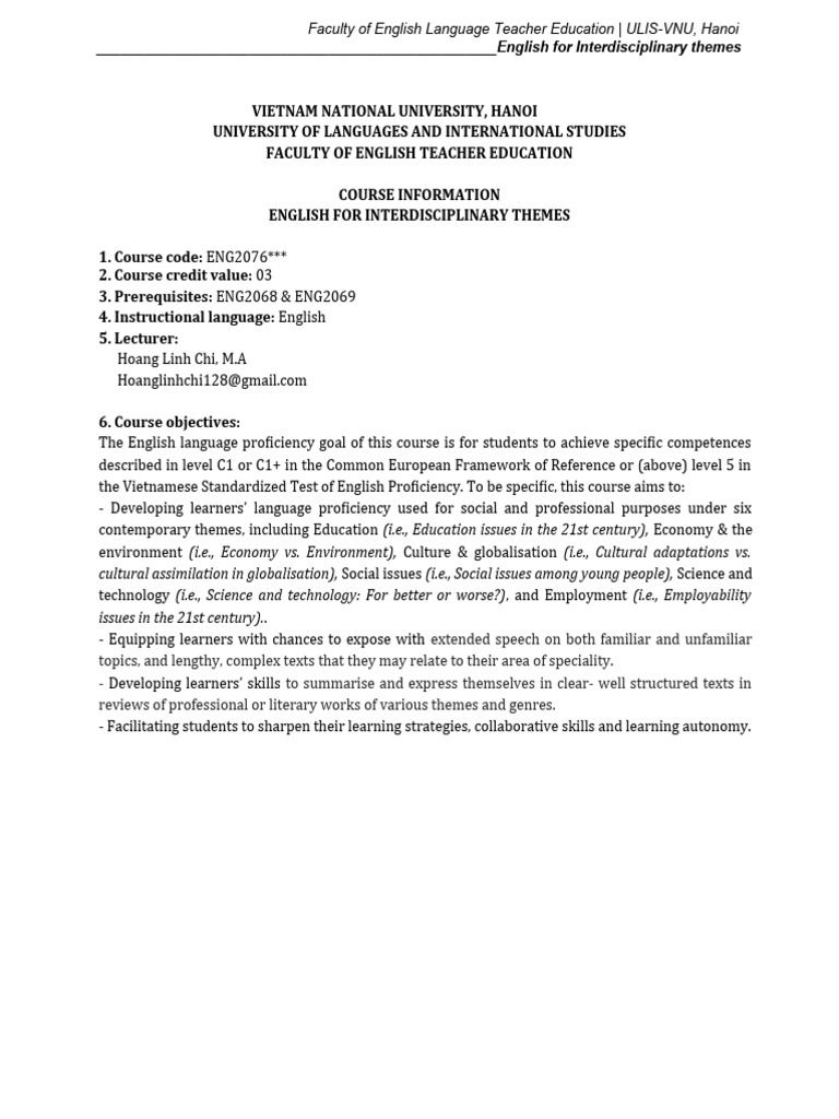 Course Guide English For Interdisciplinary Themes | PDF | Educational Assessment | Learning