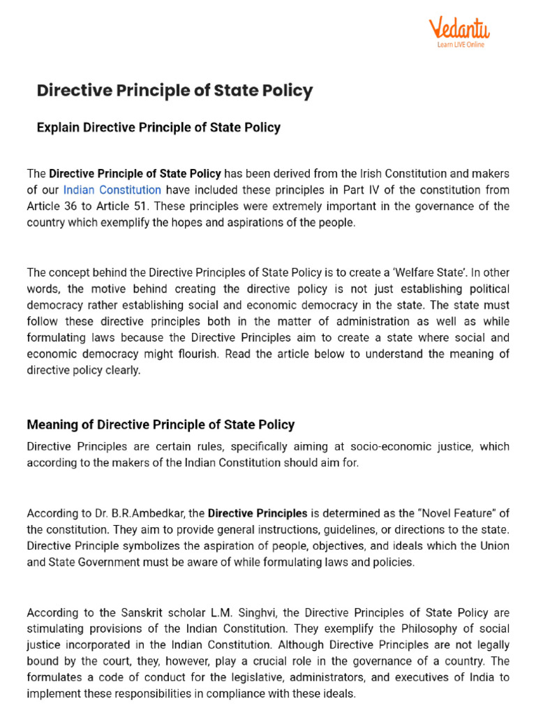 Directive Principle of State Policy | PDF