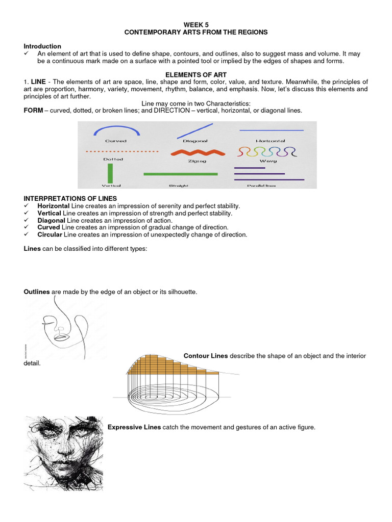 Week 5 REVIEWER Elements and Principles of Art | PDF | Shape | Color