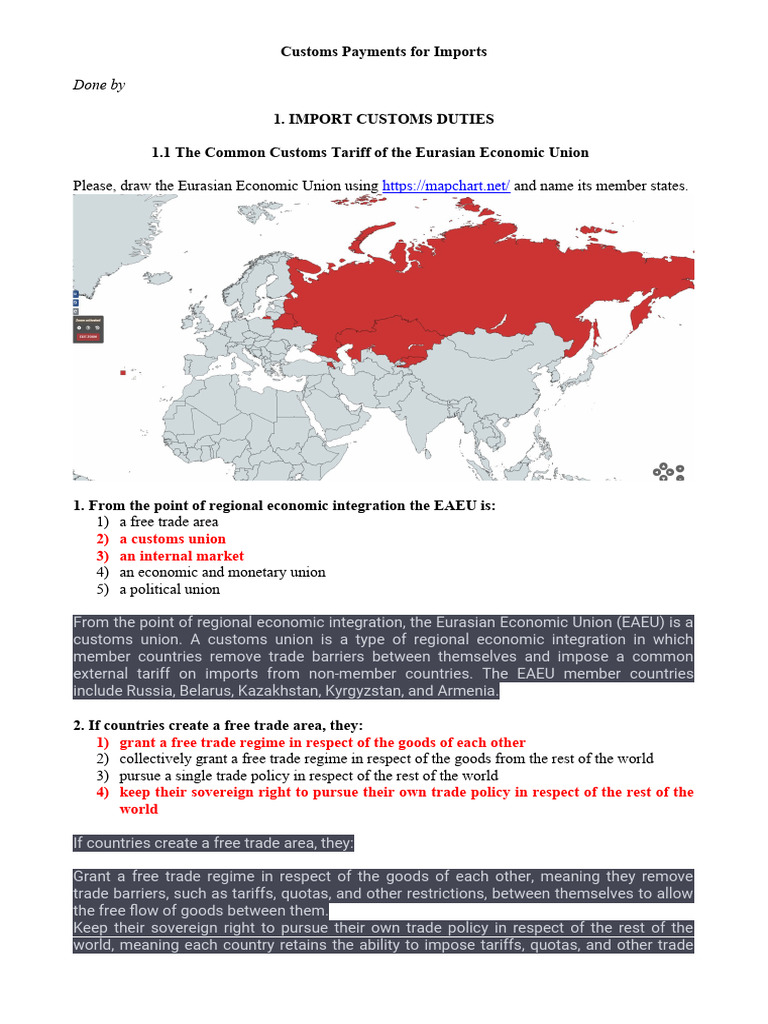 EAEU Customs Tariff & Import Duties | PDF | Tariff | Free Trade
