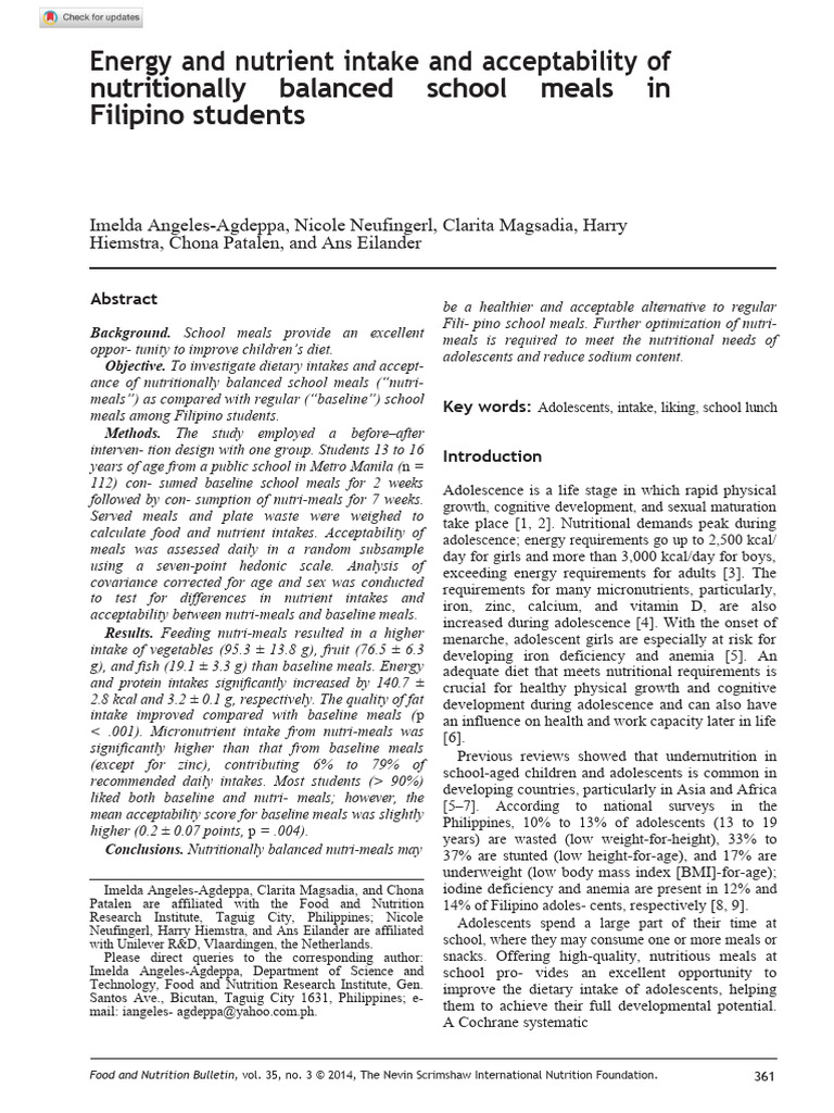Angeles Agdeppa Et Al 2014 Energy and Nutrient Intake and Acceptability ...