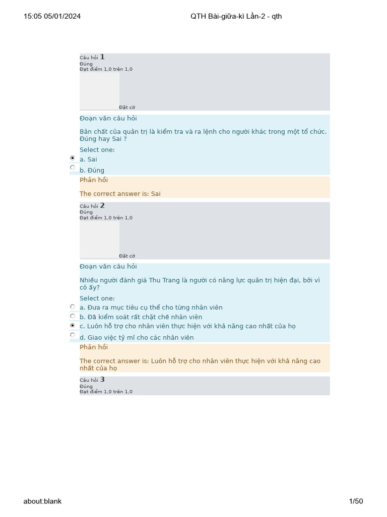 QTH Bài Giữa Kì Lần 2 QTH | PDF