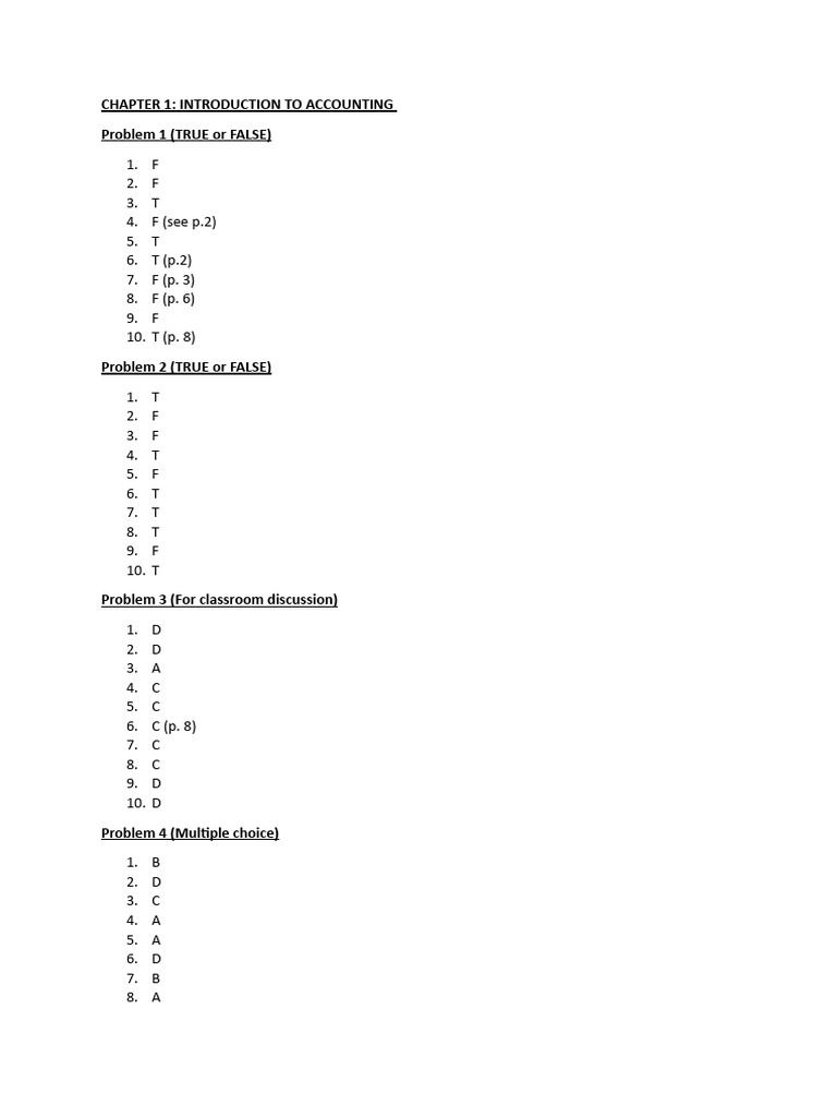Answer Sheet To Book Exercises | PDF