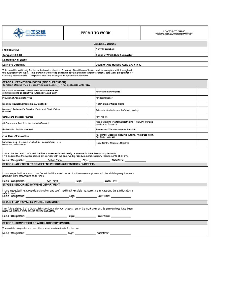 King Albert Park Interchange Work Permit | PDF | Occupational Safety ...