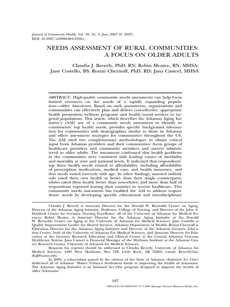 Needs Assessment of Rural Communities: A Focus On Older Adults ...