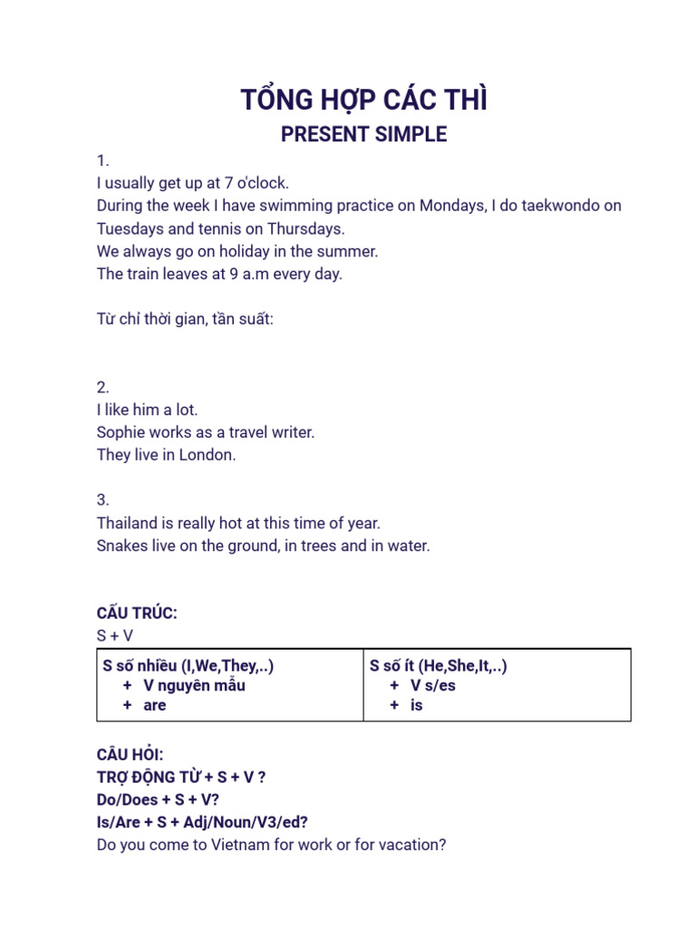 T NG H P Các Thì: Present Simple | PDF