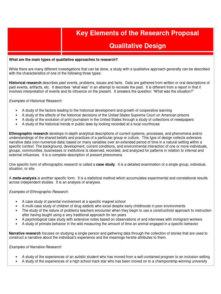 Key Elements of The Research Proposal Qualitative Design | PDF ...