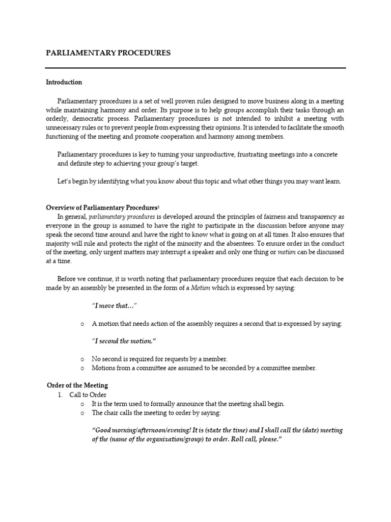 Parliamentary Procedures | PDF | Repeal | Rules