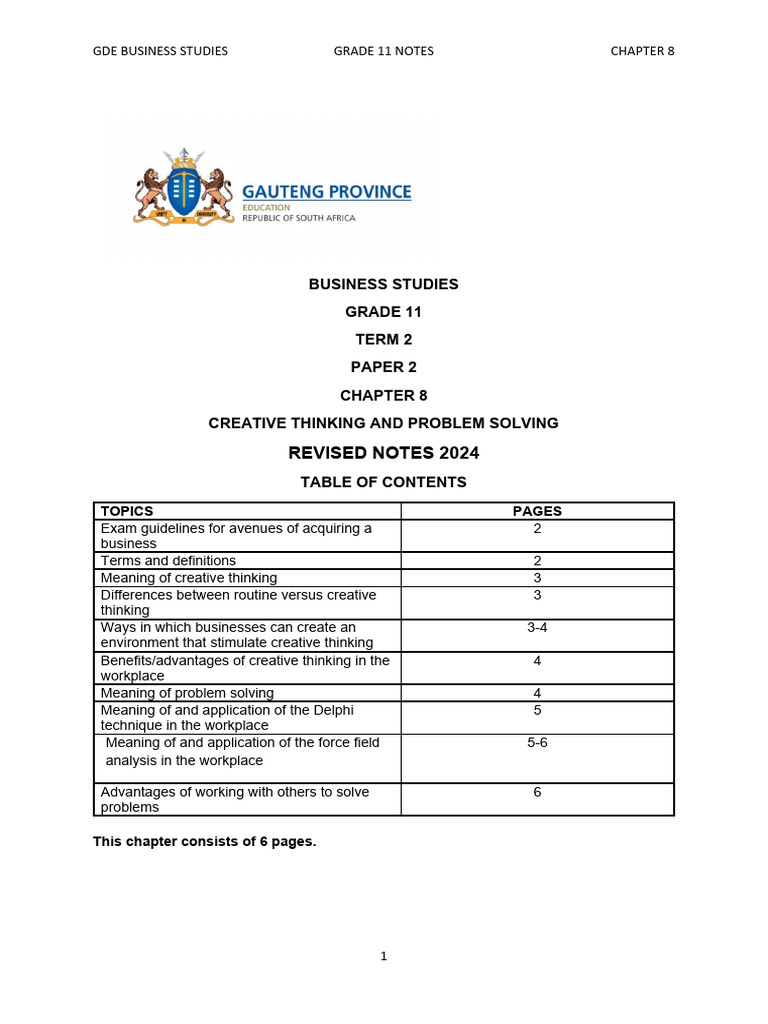 Teachers Copy 2024 Grade 11 Chapter 8 Creative Thinking Problem