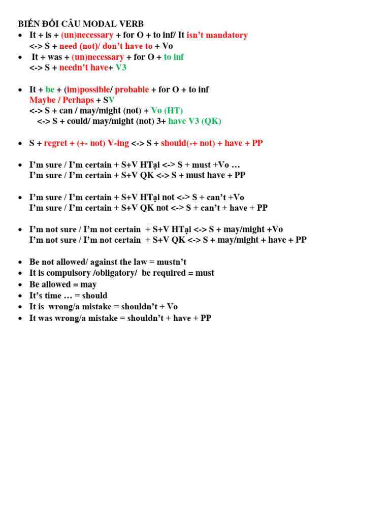 Modal Verb Sentence Transformations | PDF