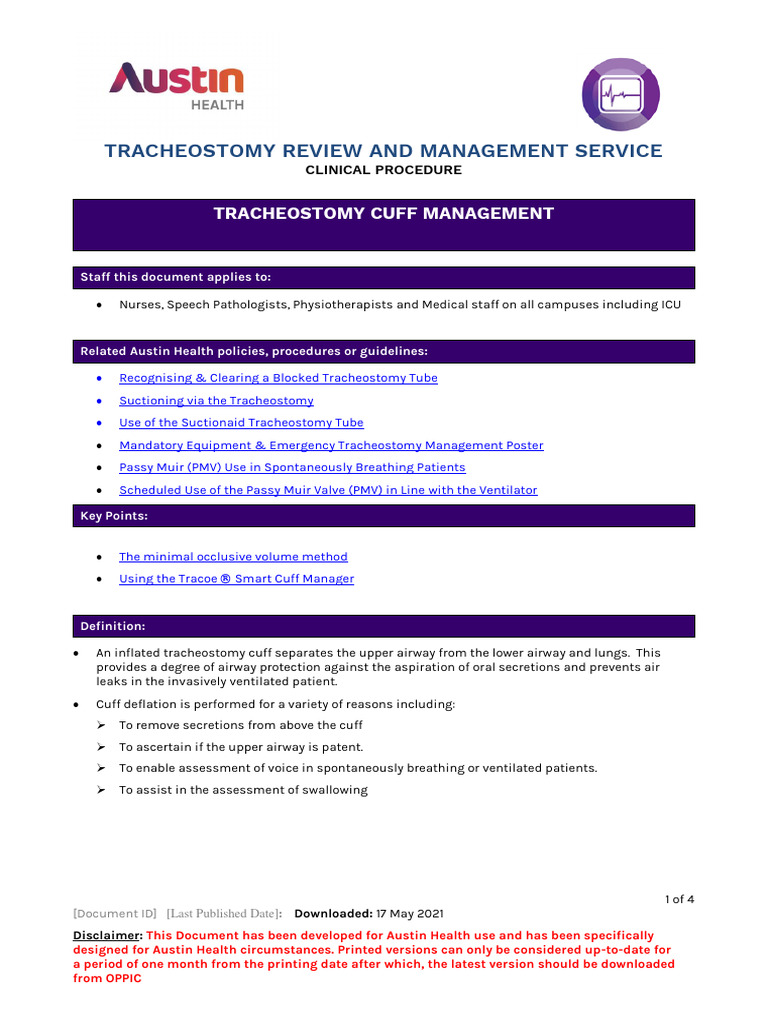 Tracheostomy Cuff Management - Dec 2020 | PDF | Intensive Care Unit ...