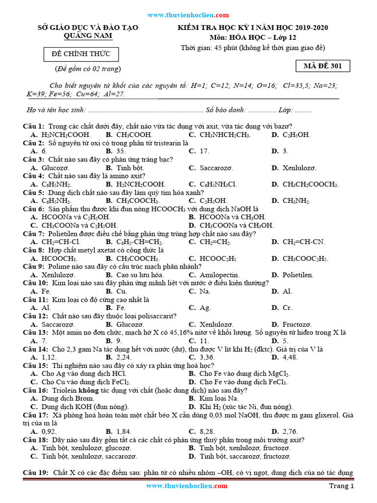 thuvienhoclieu.com-De-thi-HK1-Hoa-12-Quang-Nam-2019-2020 | PDF