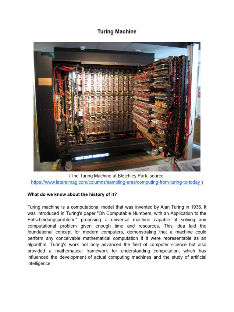 A01 - The History of Turing Machine | PDF | Algorithms | Computer Science