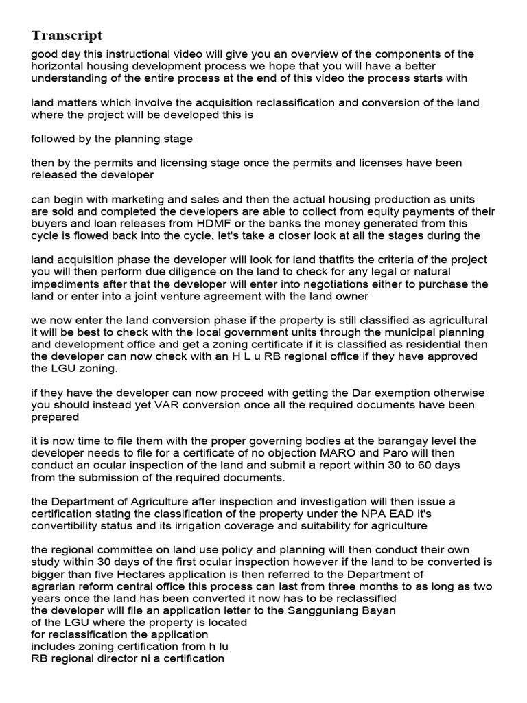 Housing development process | PDF | Mergers And Acquisitions