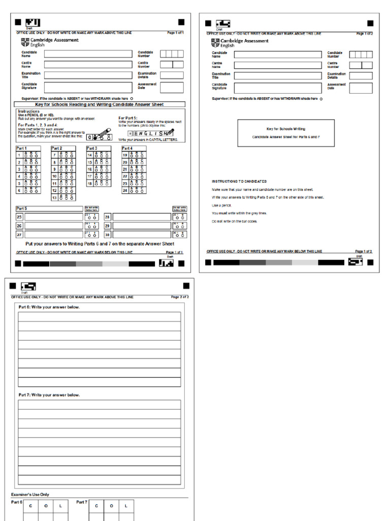 Answer Sheet Reading - Writing | PDF