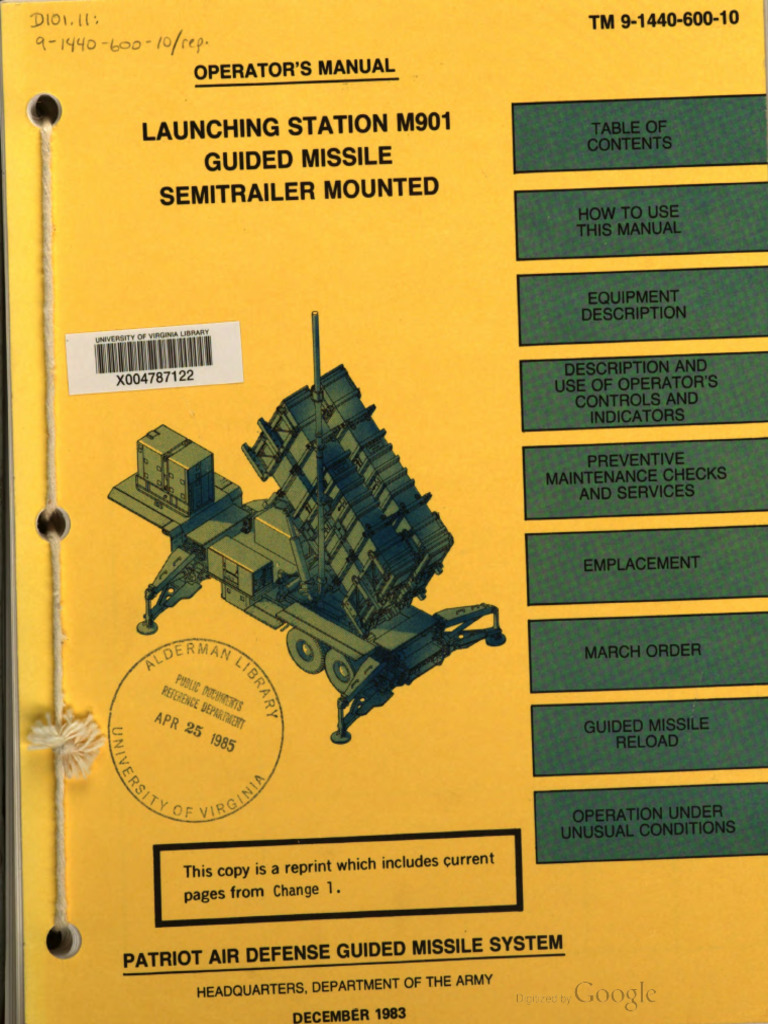 M901 Patriot Launcher Operator Manual | PDF | Breathing | Power Supply