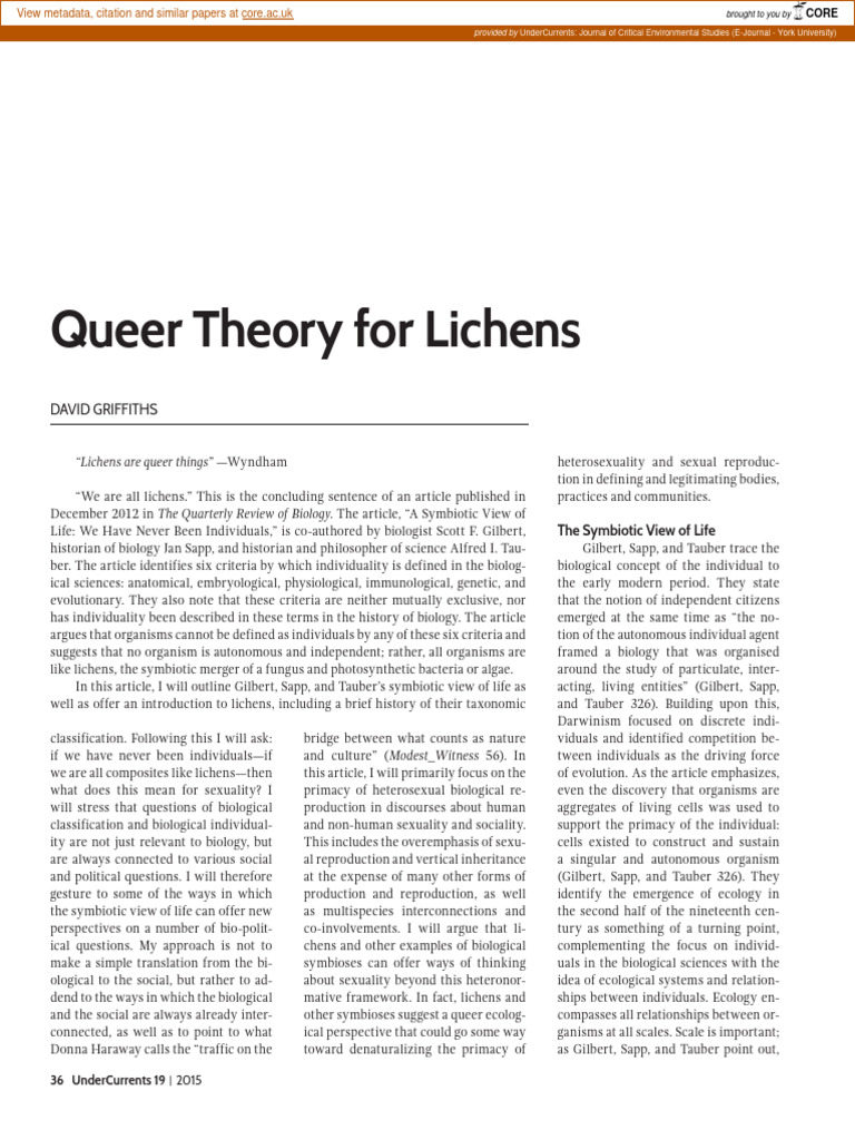 Queer Theory For Lichens: David Griffiths | PDF | Symbiosis | Cell ...