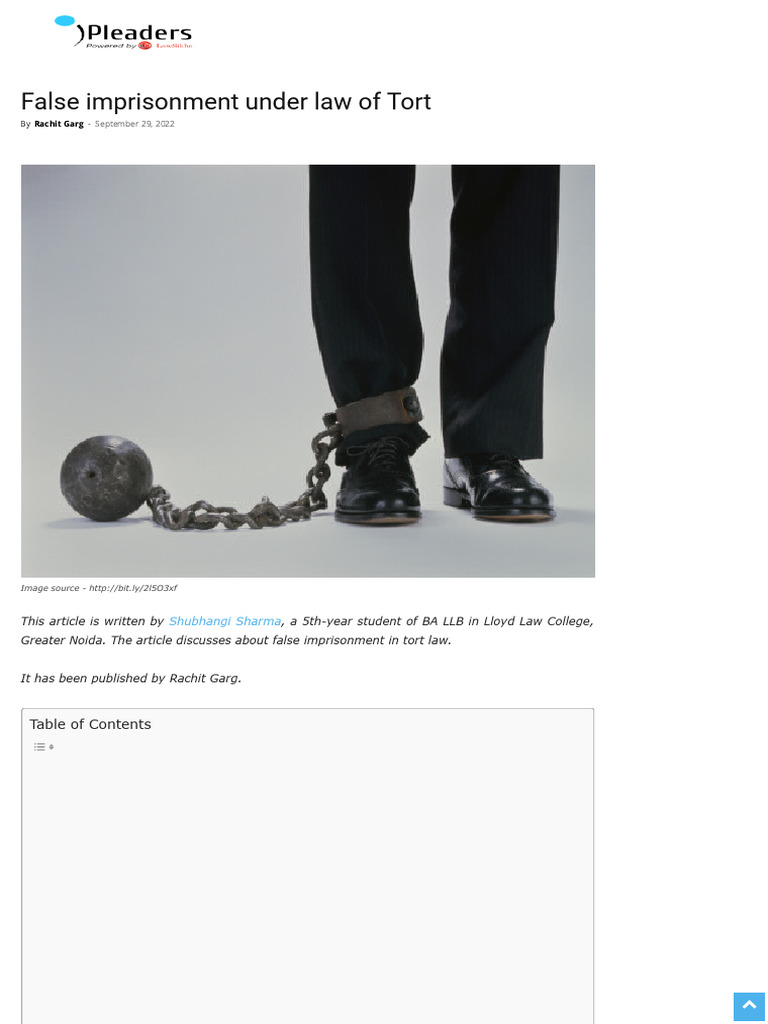 False Imprisonment in Tort Law | PDF | Damages | Punitive Damages