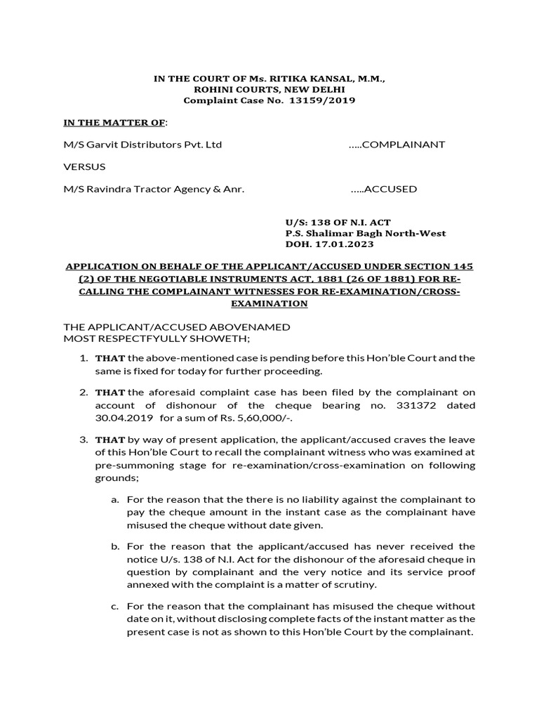 145 (2) Negotiable Instruments Act - Ajit Saini | PDF | Justice | Crime ...