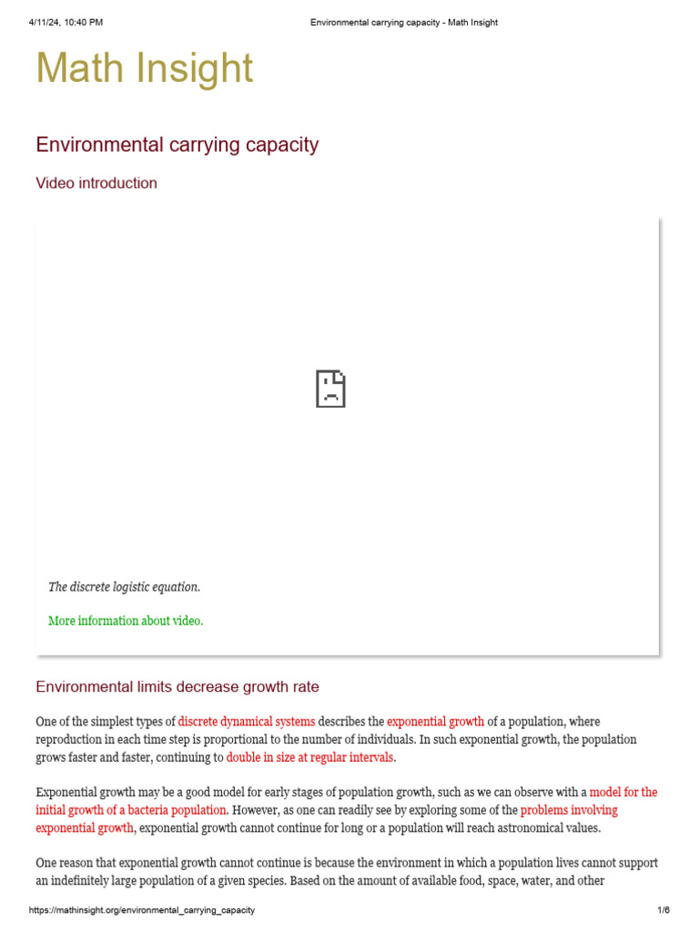 Environmental carrying capacity - Math Insight | PDF | Logistic ...